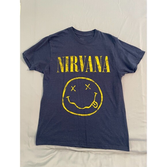 NIRVANA | Shirts | Nirvana Blue Tshirt With Smiley Face Logo Size ...